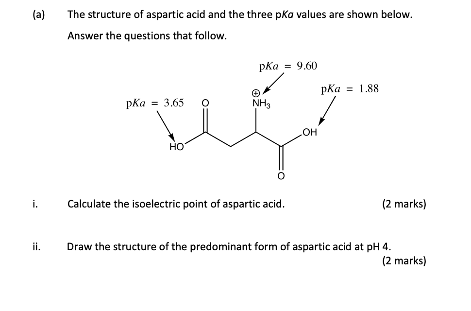 Solved (a) i. ii. The structure of aspartic acid and the | Chegg.com
