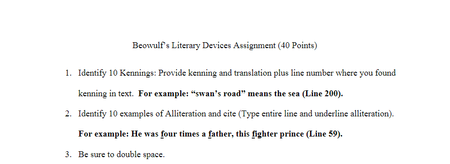 Beowulf's Literary Devices Assignment (40 Points) 1. | Chegg.com
