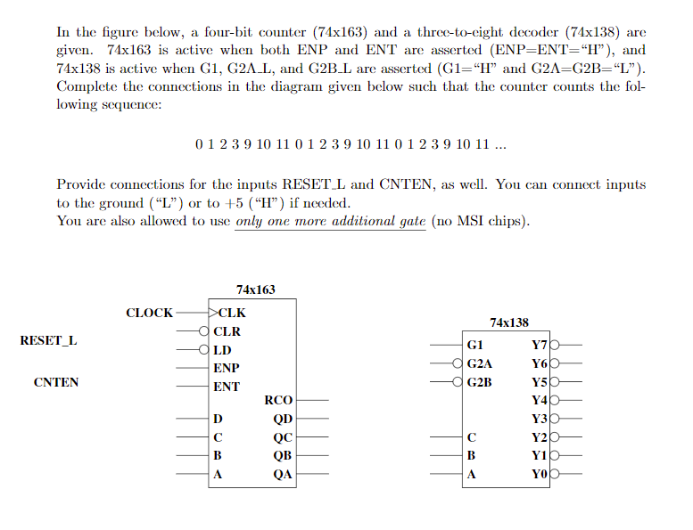 Solved In the figure below, a four-bit counter (74x163) and | Chegg.com