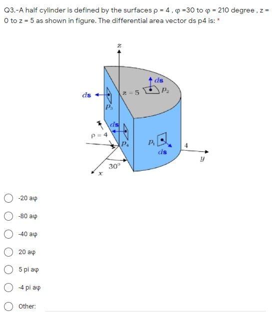 Solved Q3.-A half cylinder is defined by the surfaces p = | Chegg.com
