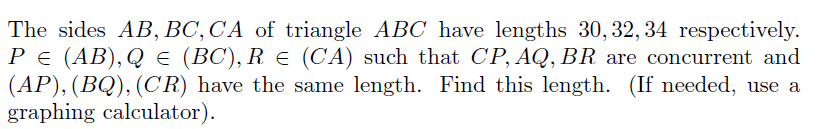Solved The sides AB, BC, CA of triangle ABC have lengths 30, | Chegg.com