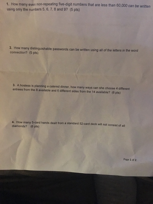 Solved 1. How many even non-repeating five-digit numbers | Chegg.com