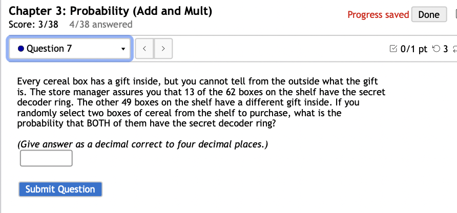 Solved Chapter 3: Probability (Add and Mult) Score: 3/38 | Chegg.com