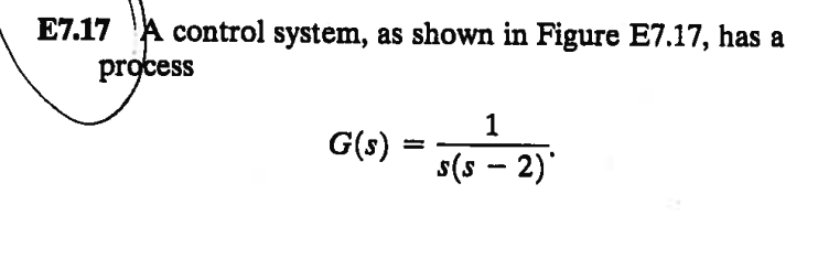 Solved E7.17 A control system, as shown in Figure E7.17, has | Chegg.com