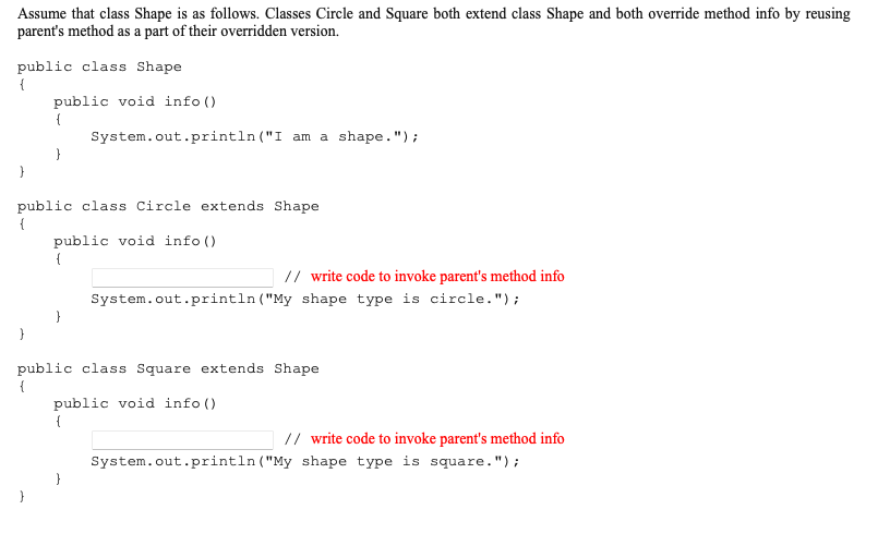 Solved Assume that class Shape is as follows. Classes Circle | Chegg.com