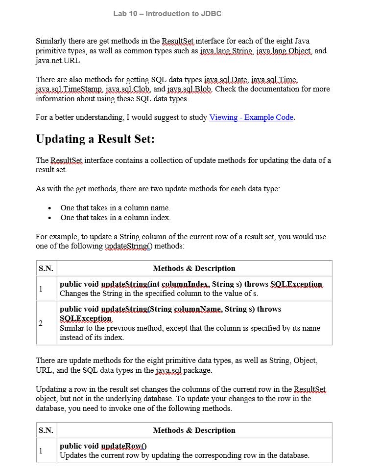 Solved Statement purpose Example program to demonstrate JDBC | Chegg.com