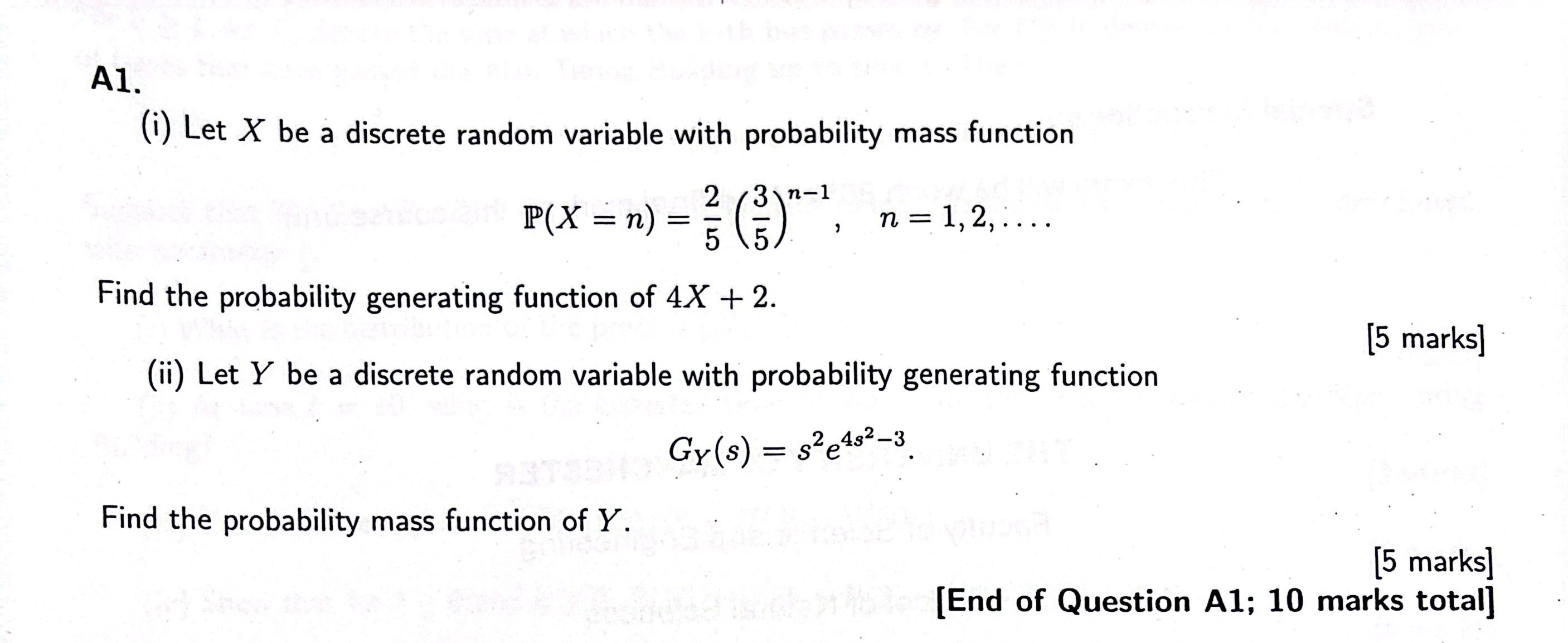 Solved A1. (i) Let \\( X \\) be a discrete random variable | Chegg.com