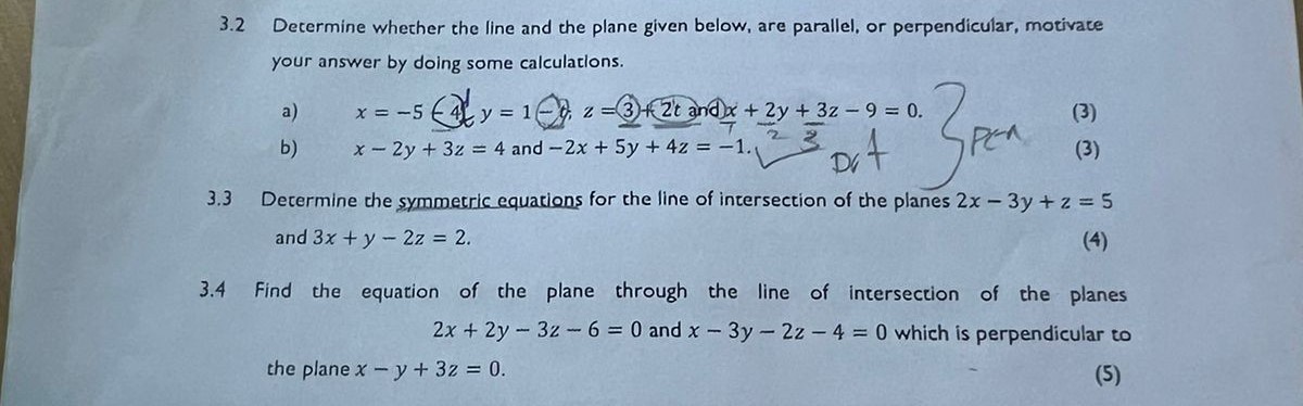 3.2 Determine whether the line and the plane given | Chegg.com