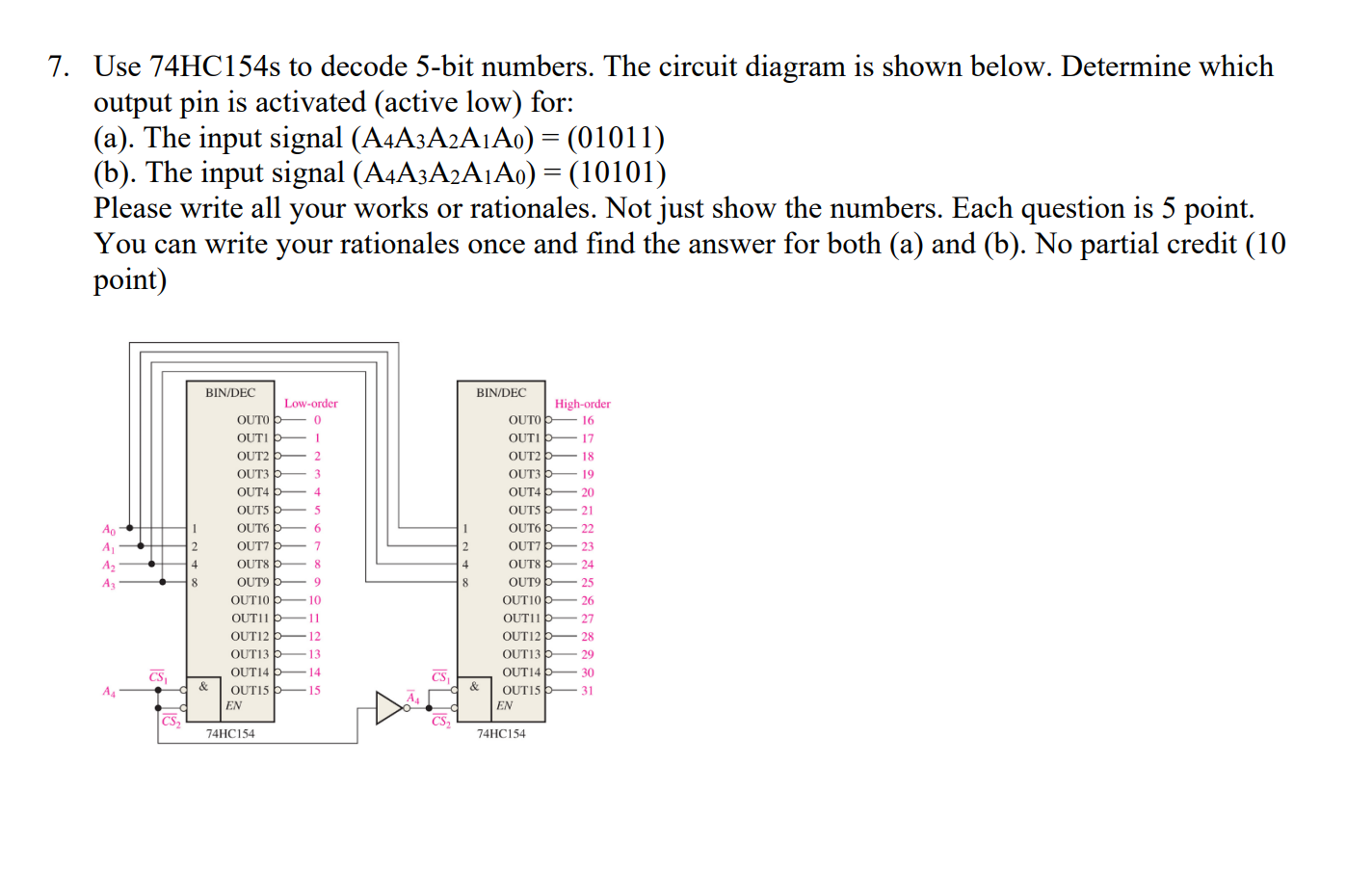 Solved 7. Use 74HC154s to decode 5-bit numbers. The circuit | Chegg.com
