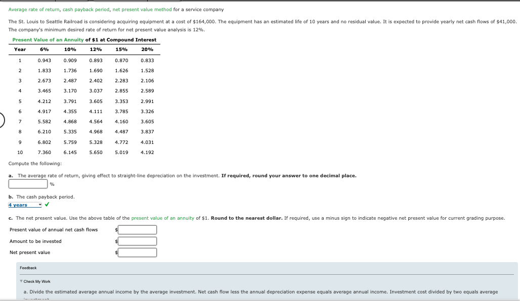 Solved Average rate of return, cash payback period, net | Chegg.com