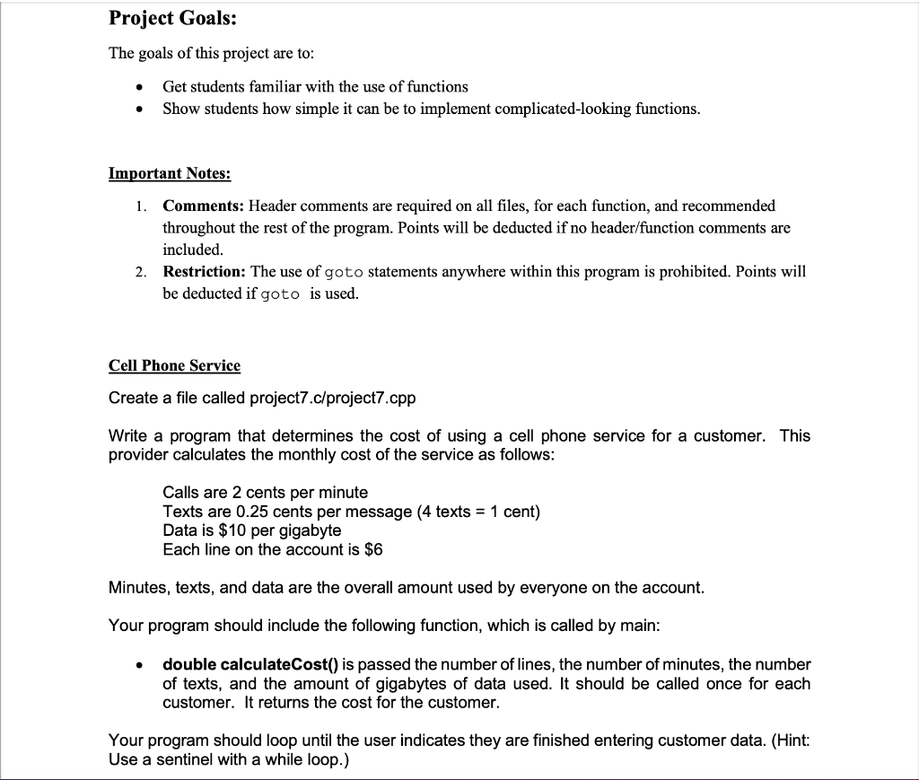 Solved Project Goals: The goals of this project are to: Get | Chegg.com