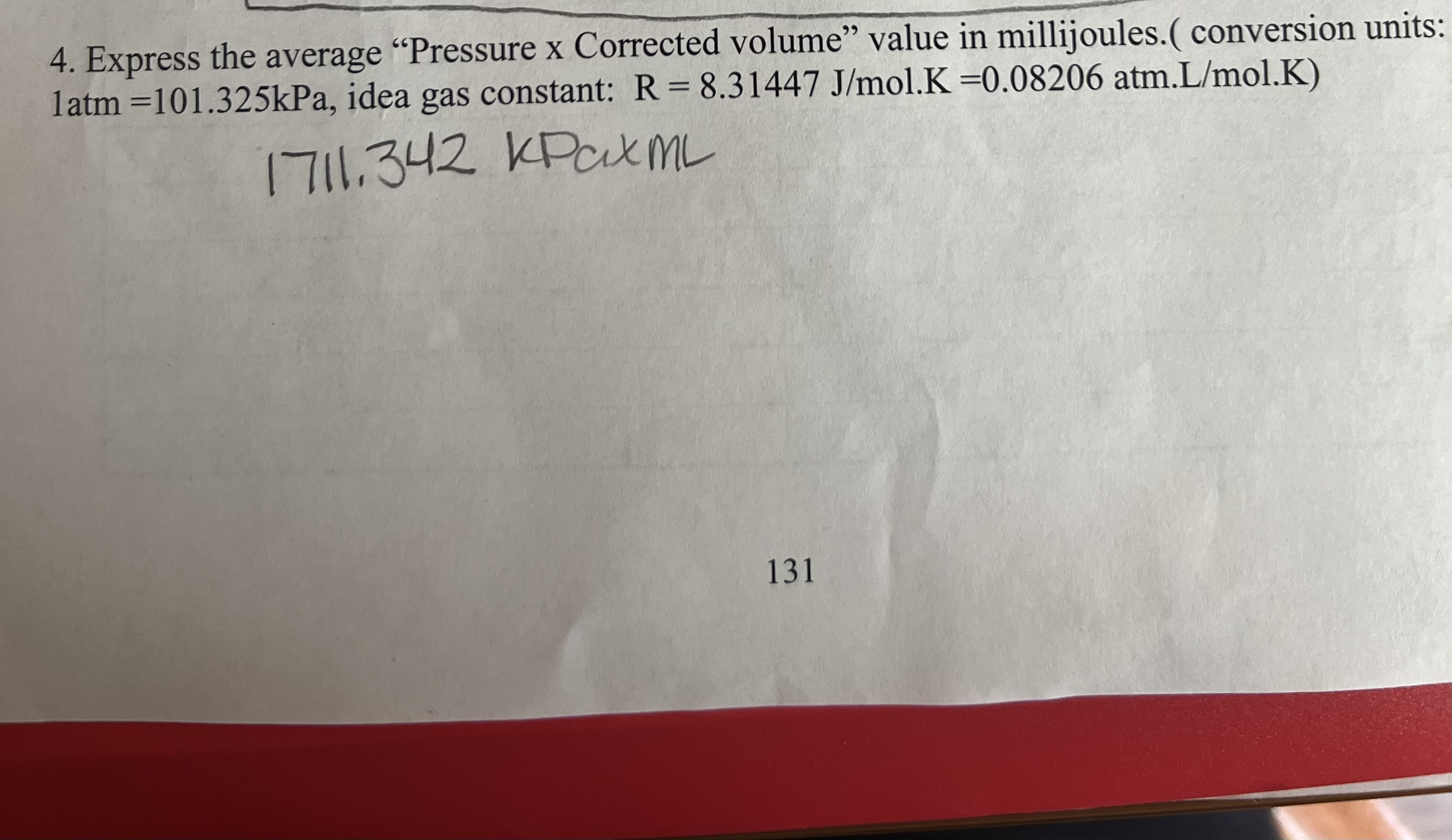 Solved 4. Express the average "Pressure x Corrected volume" | Chegg.com