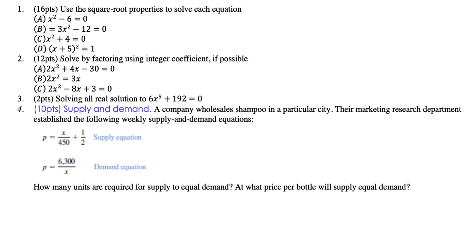 Solved 1. (16pts) Use the square-root properties to solve | Chegg.com
