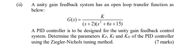 Solved b) (ii) A unity gain feedback system has an open loop | Chegg.com