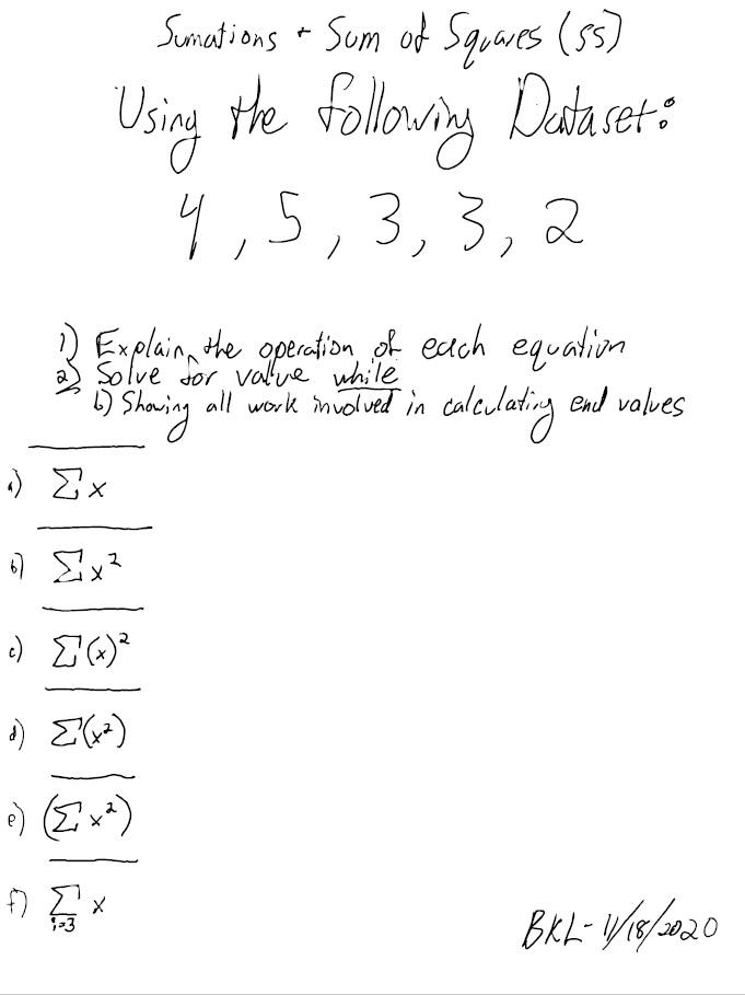 Solved Sumations - Sum of Sqwes (55) Using the following | Chegg.com