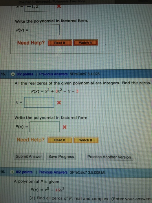Solved Write the polynomial In factored form. P(x) Need | Chegg.com