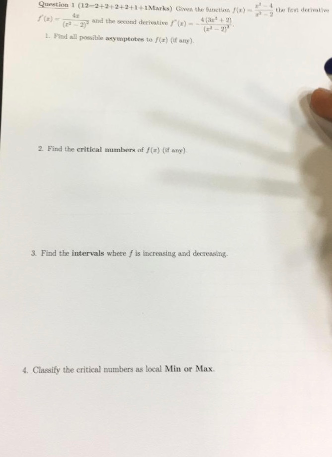Solved Question 1(12-2+2+2+2+1 +1Marks) Given the hanction | Chegg.com