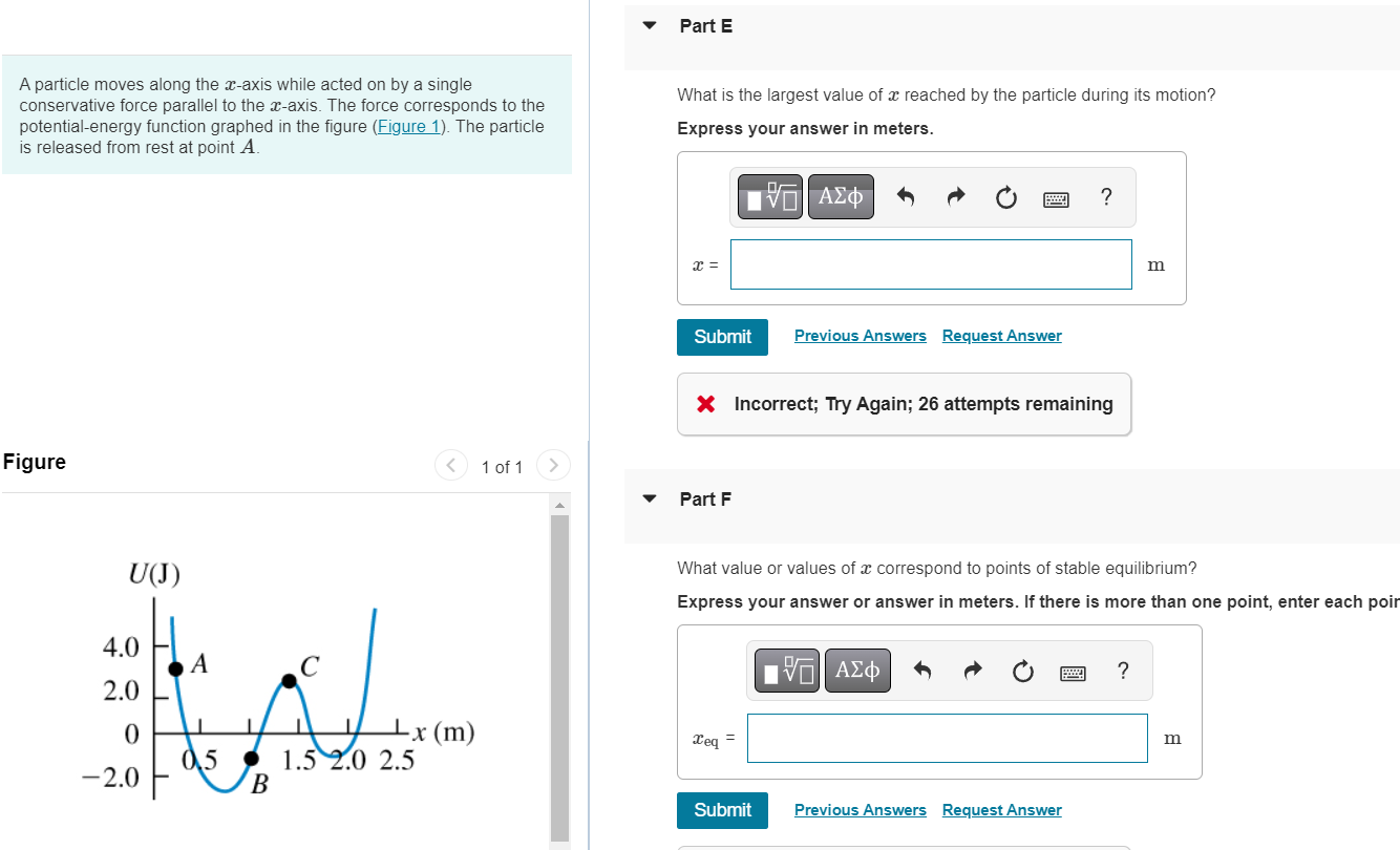 Solved A particle moves along the x-axis while acted on by a | Chegg.com