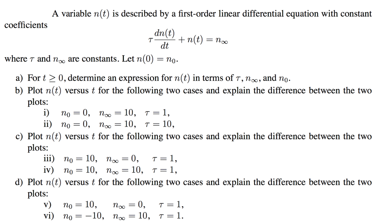 Solved A variable n(t) is described by a first-order linear | Chegg.com