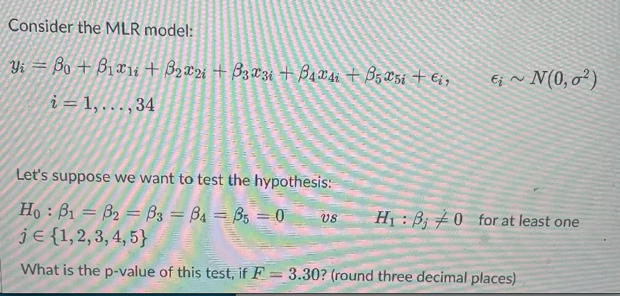 Solved Consider the MLR model: | Chegg.com