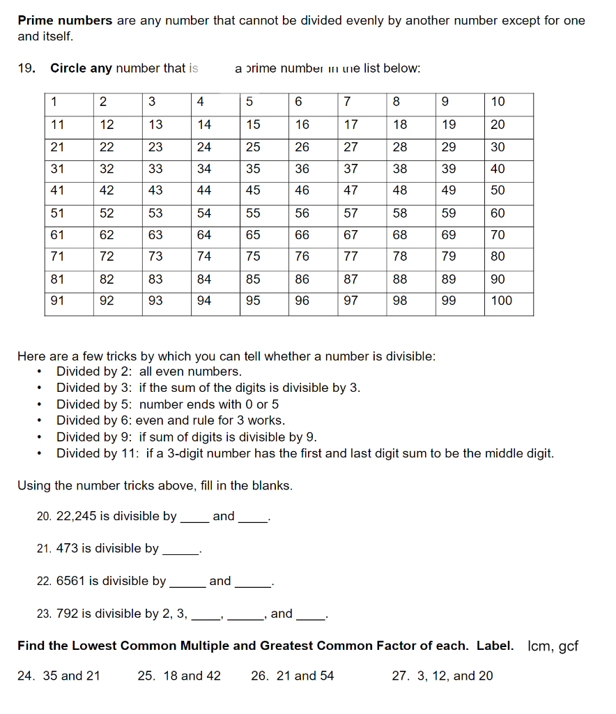 Solved Prime numbers are any number that cannot be divided | Chegg.com