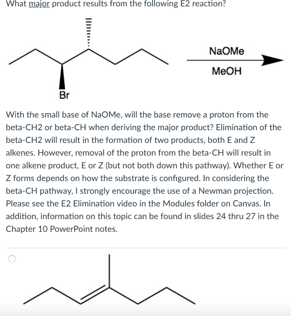 Solved What major product results from the following E2 | Chegg.com