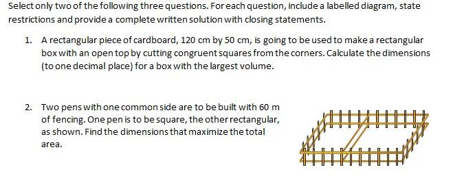 Solved Select only two of the following three questions. For | Chegg.com