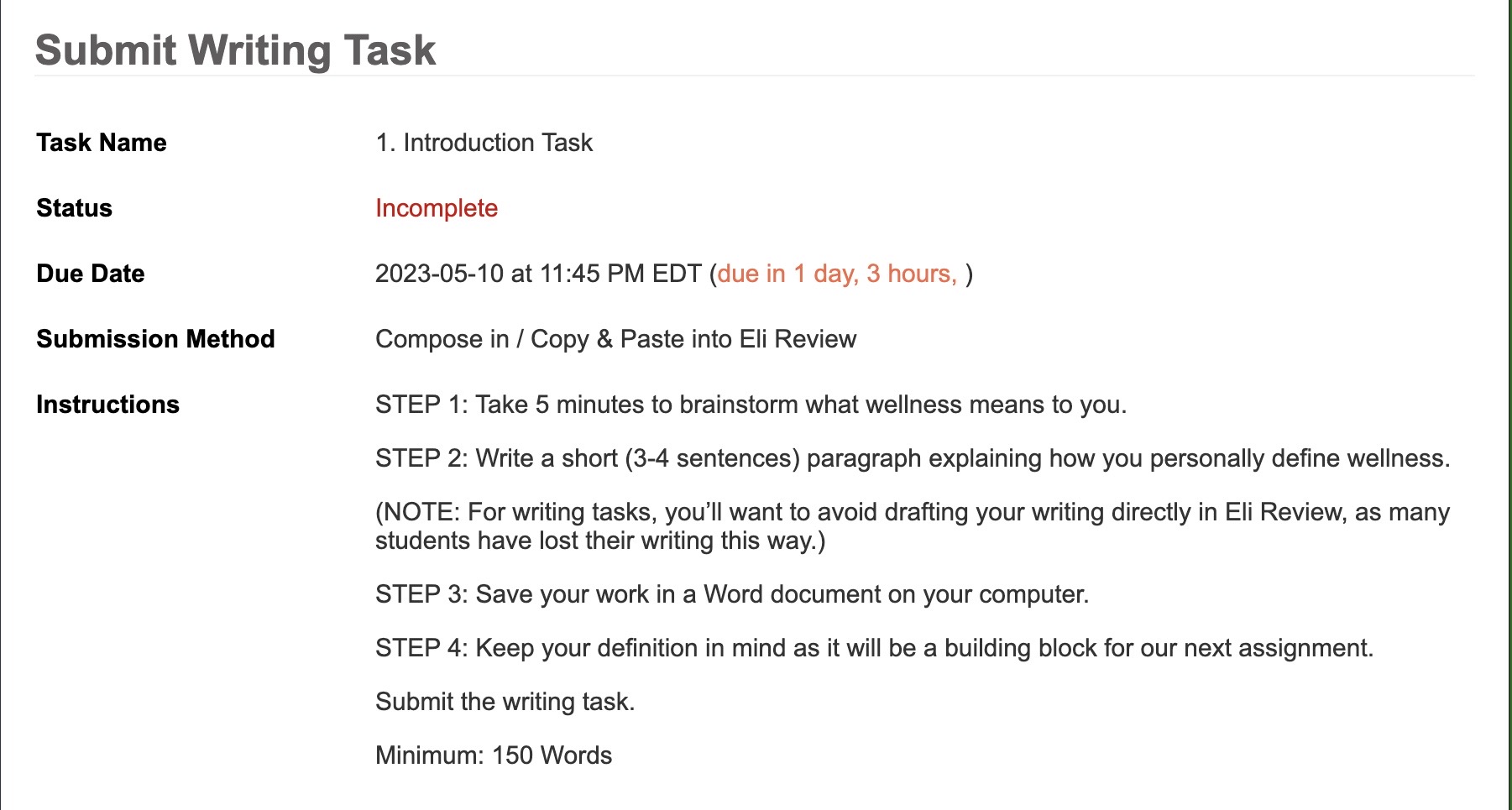 Submit Writing Task Task Name 1. Introduction Task | Chegg.com