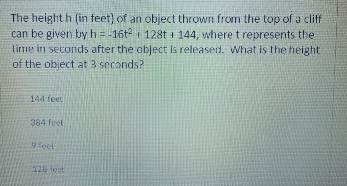 Solved The height h (in feet) of an object thrown from the | Chegg.com
