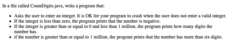 Solved In A File Called Countdigits Java Write A Program