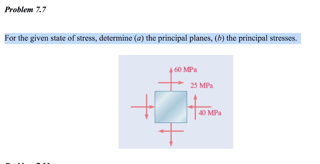 Solved Problem 7.7 For the given state of stress, determine | Chegg.com Solved Problem 7.7 For the given state of stress, determine | Chegg.com