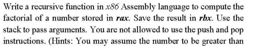 Solved Write a recursive function in x86 Assembly language | Chegg.com