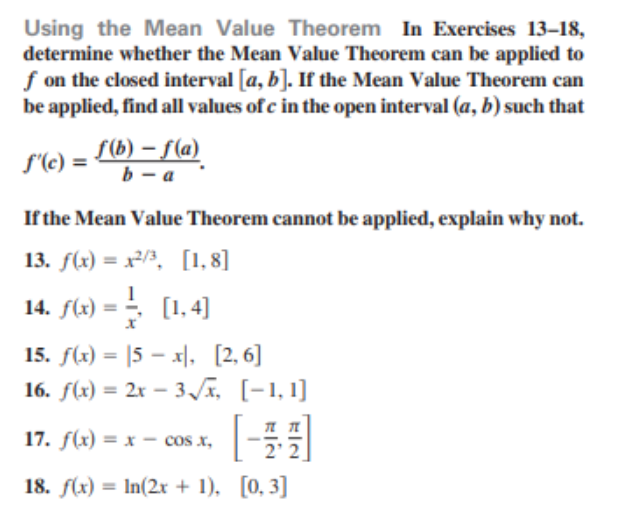 Solved Using the Mean Value Theorem In Exercises 13-18, | Chegg.com