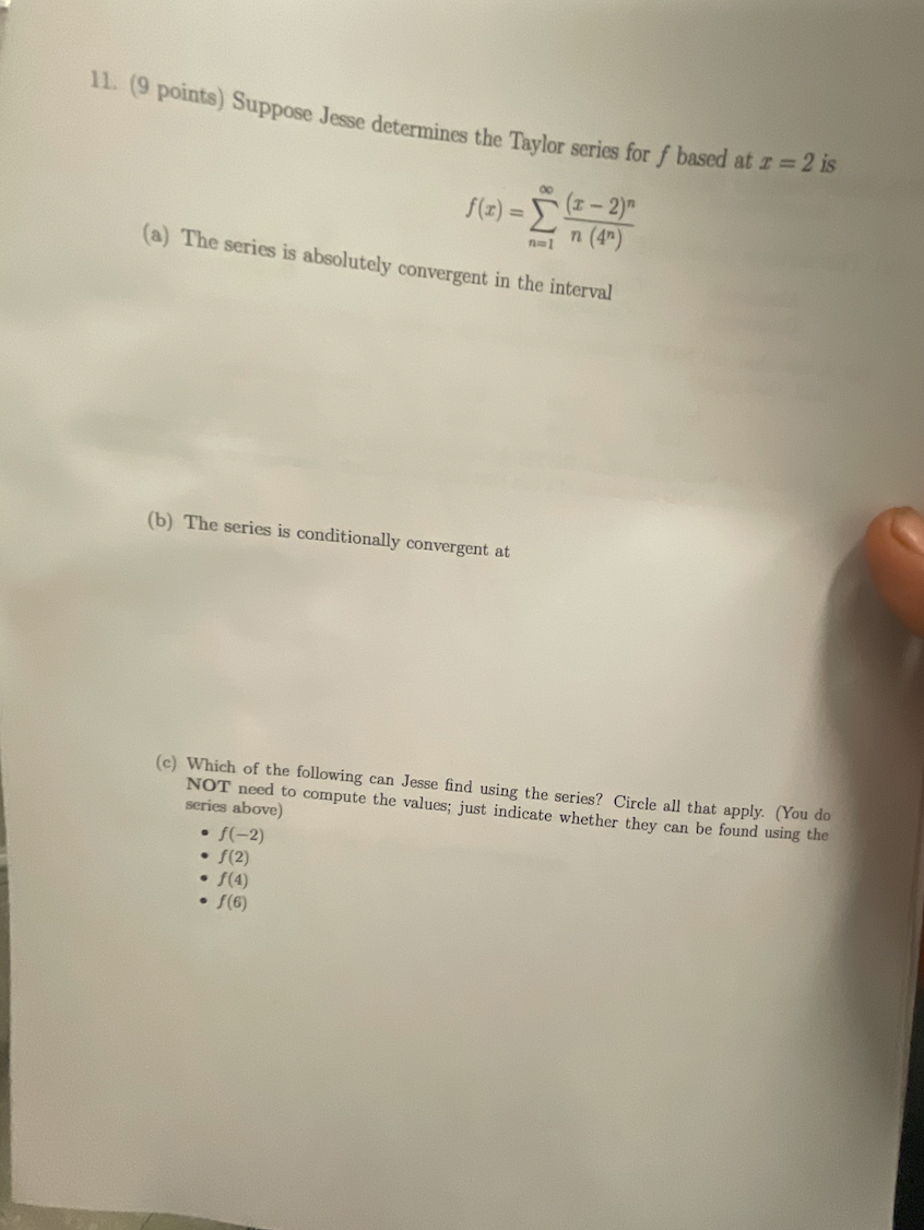 Solved 11. (9 points) Suppose Jesse determines the Taylor | Chegg.com