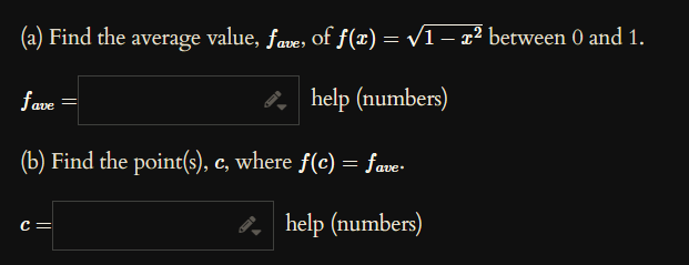 Solved (a) Find the average value, fave , of f(x)=1−x2 | Chegg.com