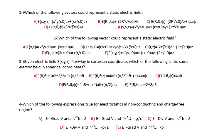 Solved 1-)Which of the following vectors could represent a | Chegg.com