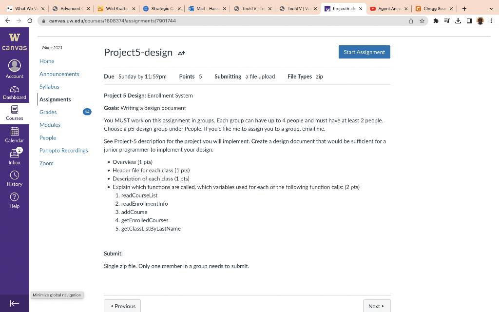 Project 5 Design: Enrollment System Goals: Writing a | Chegg.com