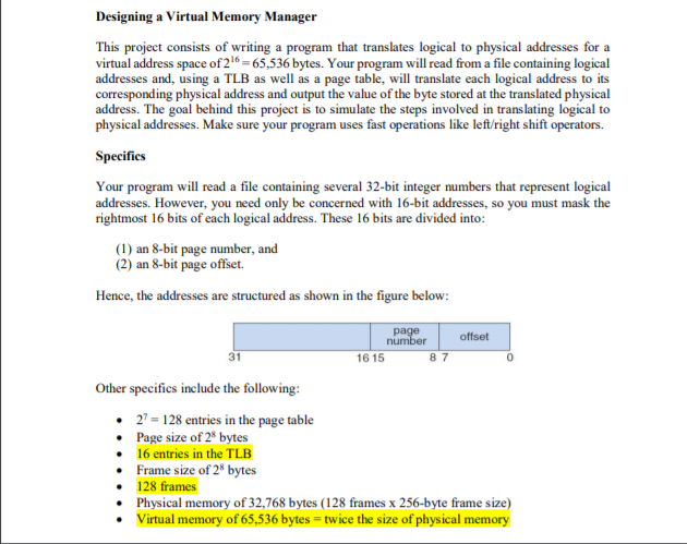 Designing a Virtual Memory Manager This project | Chegg.com