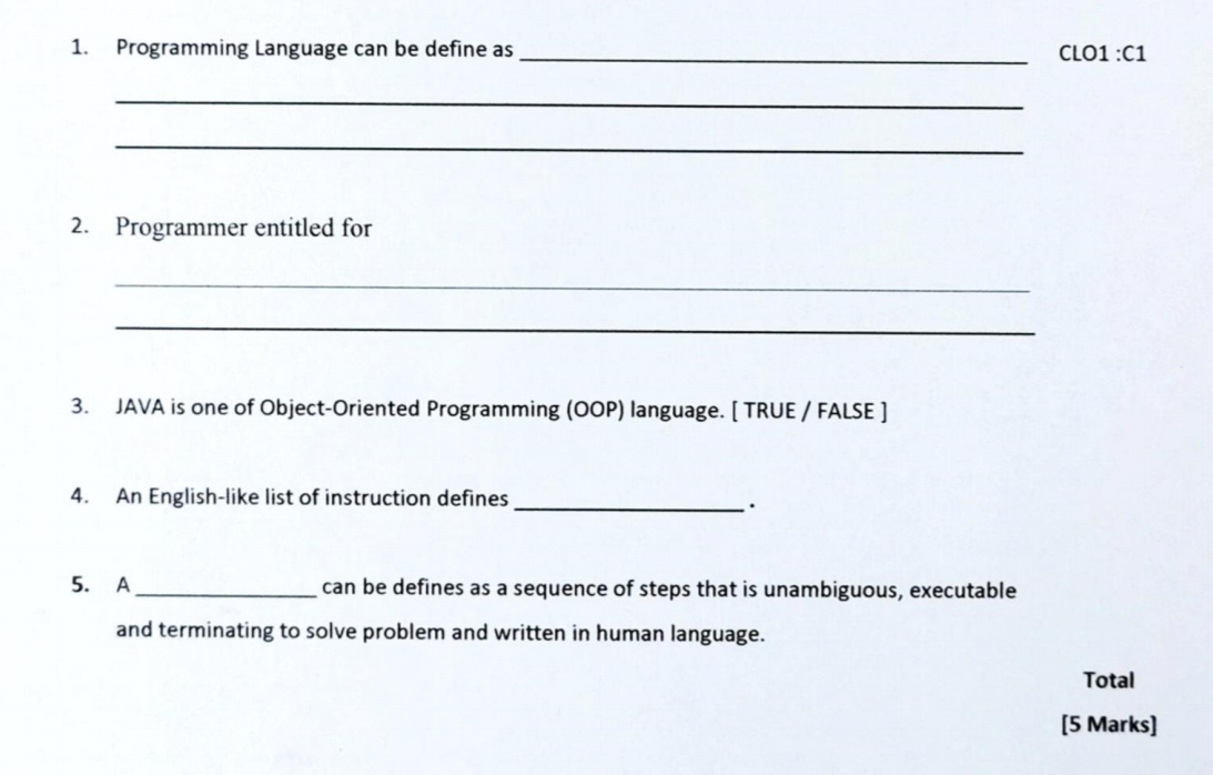 Solved 1. Programming Language can be define as CL01:01 2. | Chegg.com