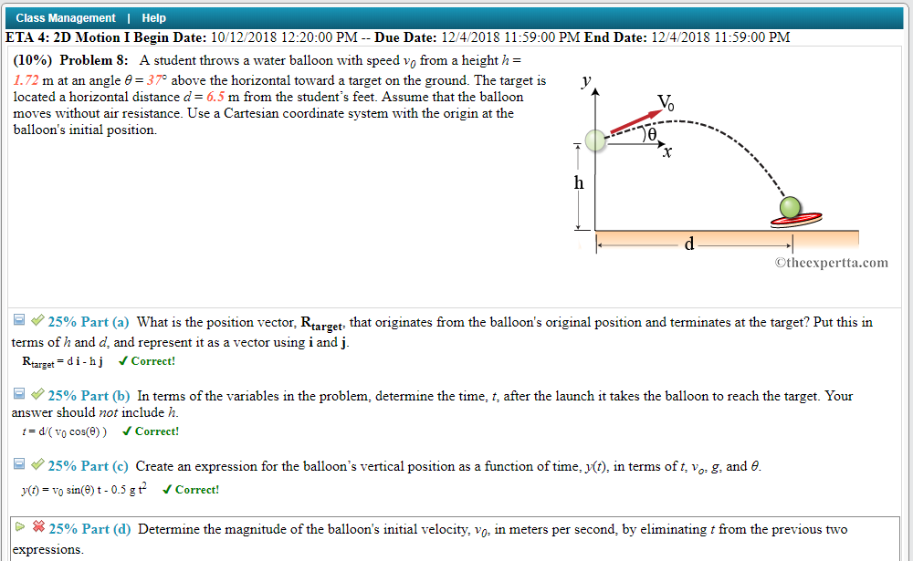 Solved Class Management Help ETA 4: 2D Motion I Begin Date: | Chegg.com