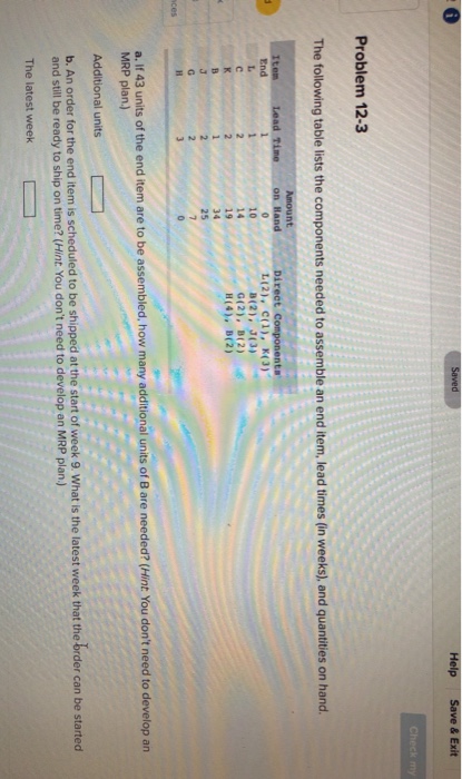 Solved Problem 12-3 The following table lists the components | Chegg.com