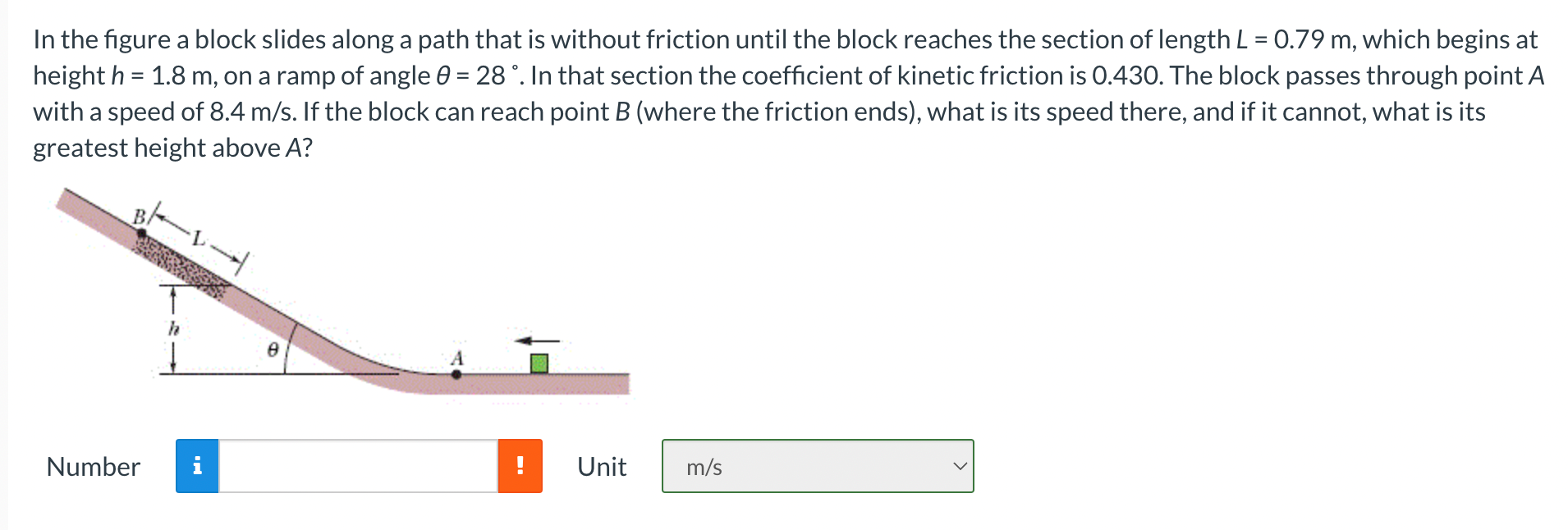 Solved In the figure a block slides along a path that is | Chegg.com