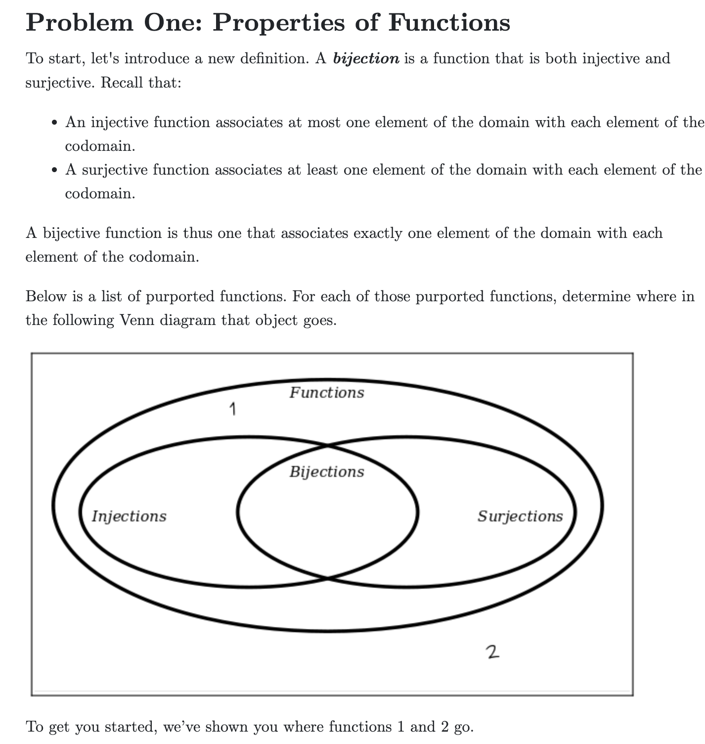 Solved Problem One: Properties of Functions To start, let's | Chegg.com