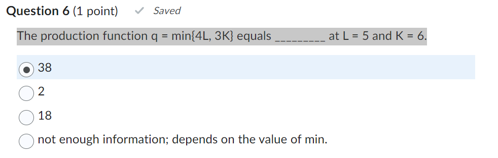 Solved The production function q = min{4L, 3K} equals | Chegg.com