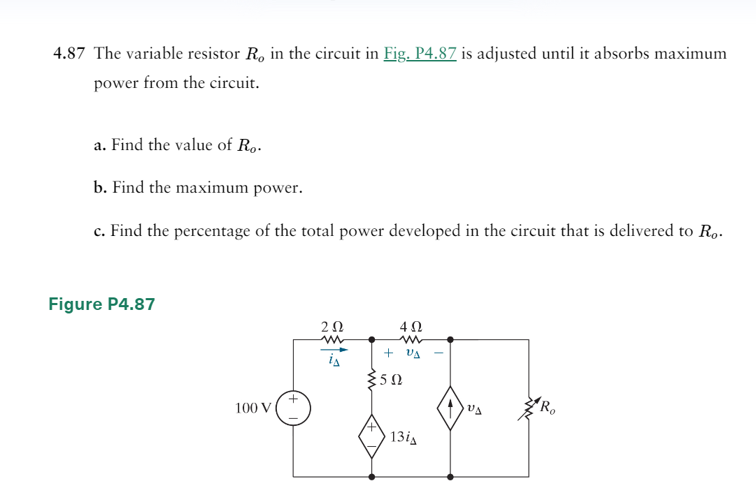 Solved 4.87 The variable resistor Ro in the circuit in Fig. | Chegg.com