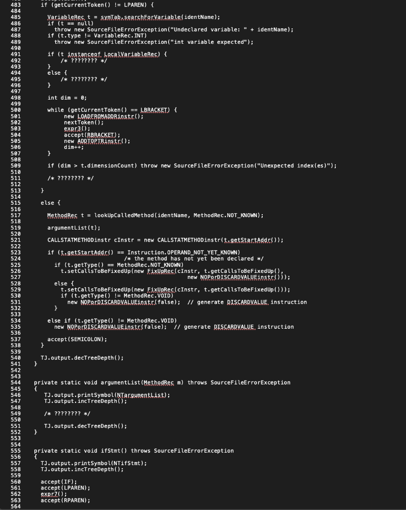 Solved TinyJ assignment just fill out the code where there | Chegg.com