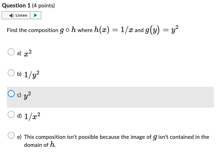 Solved Find the composition g∘h where h(x)=1/x and g(y)=y2 | Chegg.com
