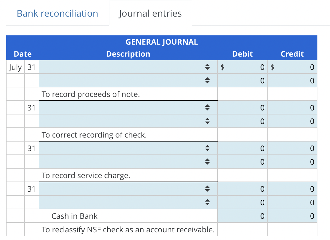 Solved Bank Reconciliation On July 31, Arthur Company's Cash | Chegg.com