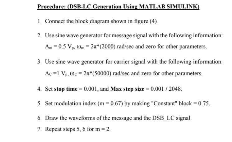 Procedure: (DSB-LC Generation Using MATLAB SIMULINK) | Chegg.com
