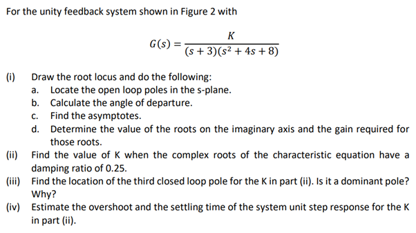 Solved For the unity feedback system shown in Figure 2 with | Chegg.com
